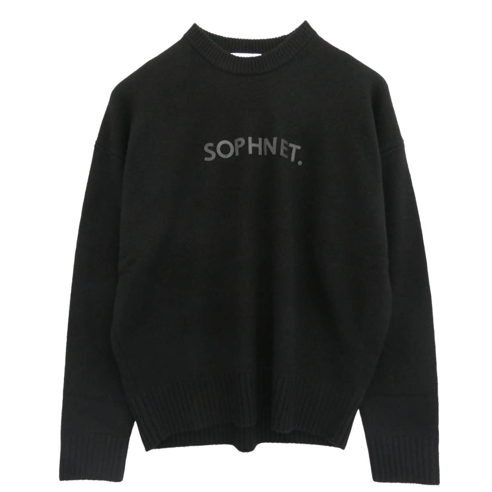SOPHNET. ソフネット SPNT-252078 LOGO PATCH KNIT ロゴ パッチ クルーネック カシミア ニット ブラック ...