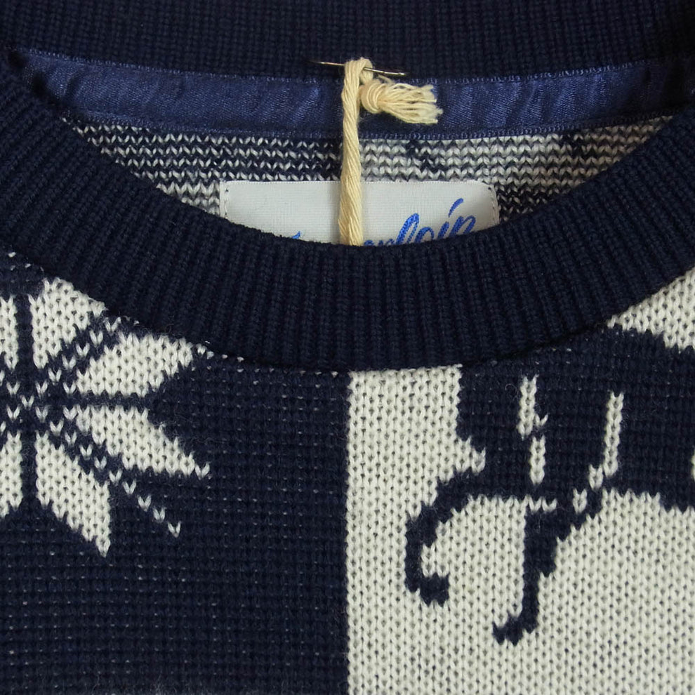 TENDERLOIN テンダーロイン 13AW T-SWEATER D トナカイ 結晶 ブロックチェック 総柄 ニット セーター ネイビー系 ...
