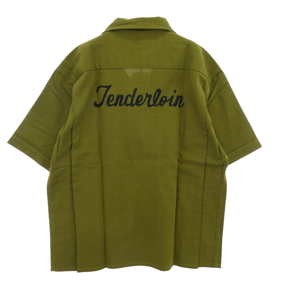 TENDERLOIN テンダーロイン T-BOWLS SHT S/S チェーン刺繍ロゴ 半袖 オープンカラー ボーリングシャツ カーキ モス ...