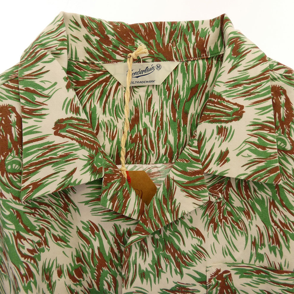 TENDERLOIN テンダーロイン T-RAYON SHT WOLF ウルフ柄 レーヨン 半袖 オープンカラーシャツ グリーン系 グリーン ...